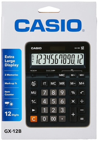 Casio Calculator 12 Digits Plastic Keys (GX-12B-BK-W-DC)