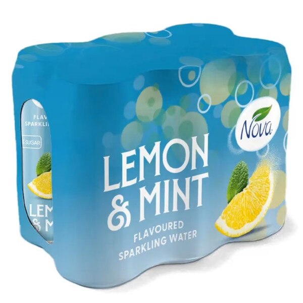 Nova Flavoured Sparkling Water Lemon and Mint 250ml 6/can Sugar Free